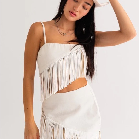 Le Lis | Tops | Le Lis Small Top Denim Fringe Detail Crop 0 Cotton ...